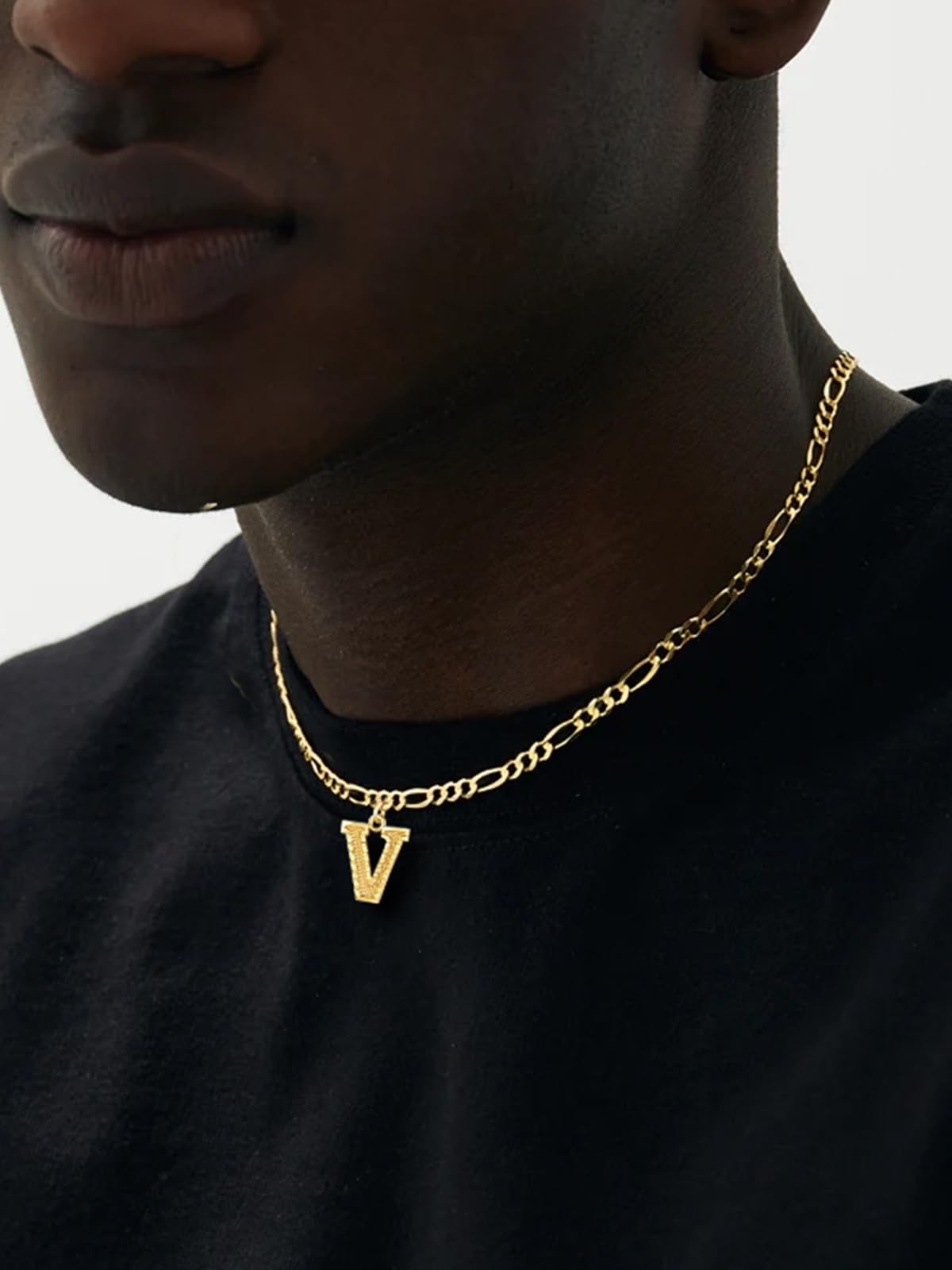 FOCALOOK Initial Necklace for Women Men Teens Letter C Pendant 14K Gold Plated Necklaces 18 Inch Figaro Chain (C)