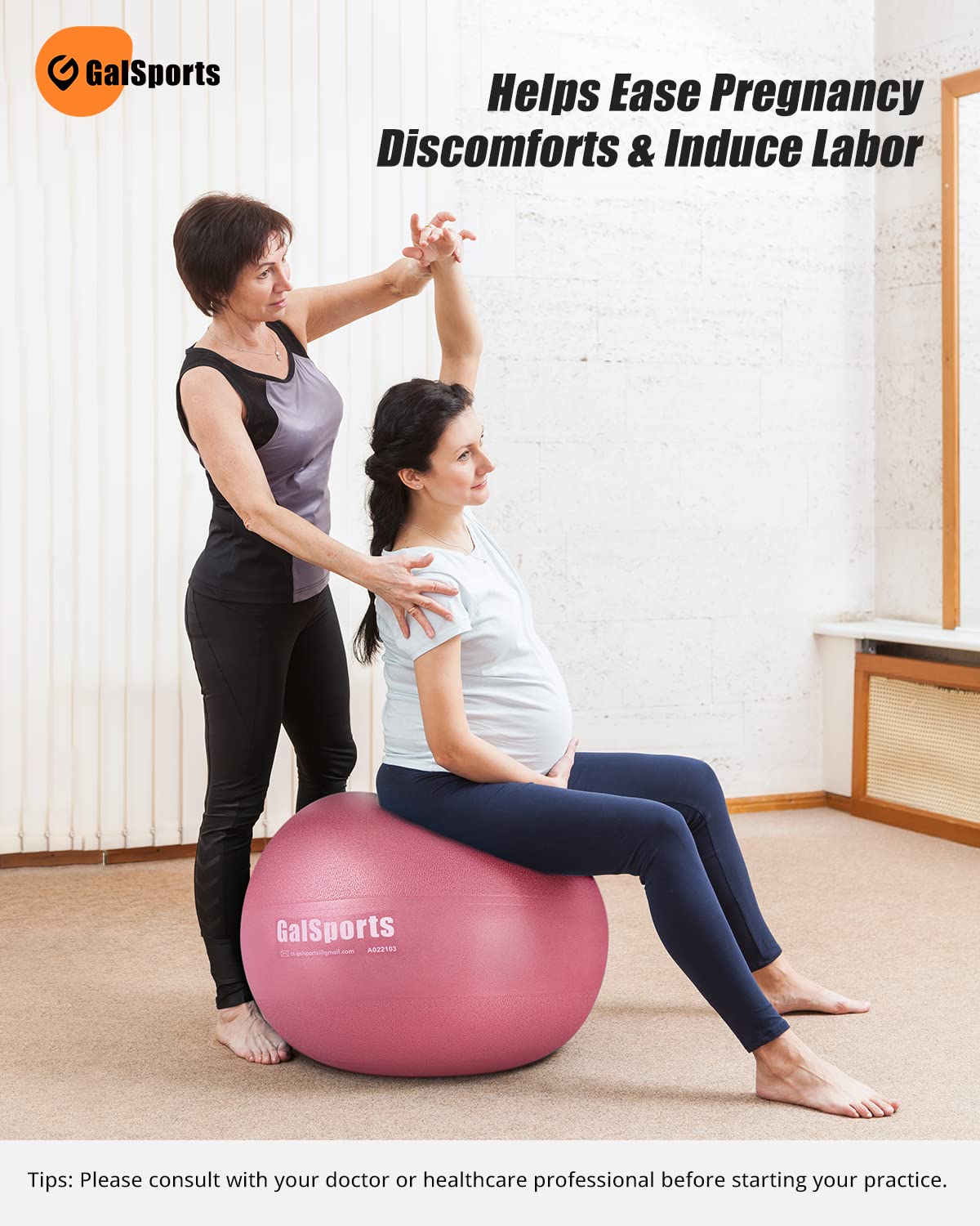 GalSports Pregnancy Ball - Birthing Ball for Workout Yoga Stability, Pregnancy Safety Anti-Burst Materials for Maternity, Labor Exercise Ball with Quick Pump