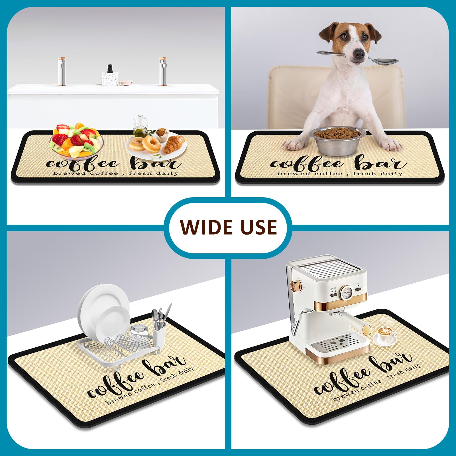 FUMAX Coffee Mat, 16”x32” Large Coffee Maker Mat for Countertop, Absorbent & Hide Coffee Stains Coffee Bar Mat, Non-Slip Rubber Backed, Coffee Bar Accessories Fit Under Coffee Maker Machine