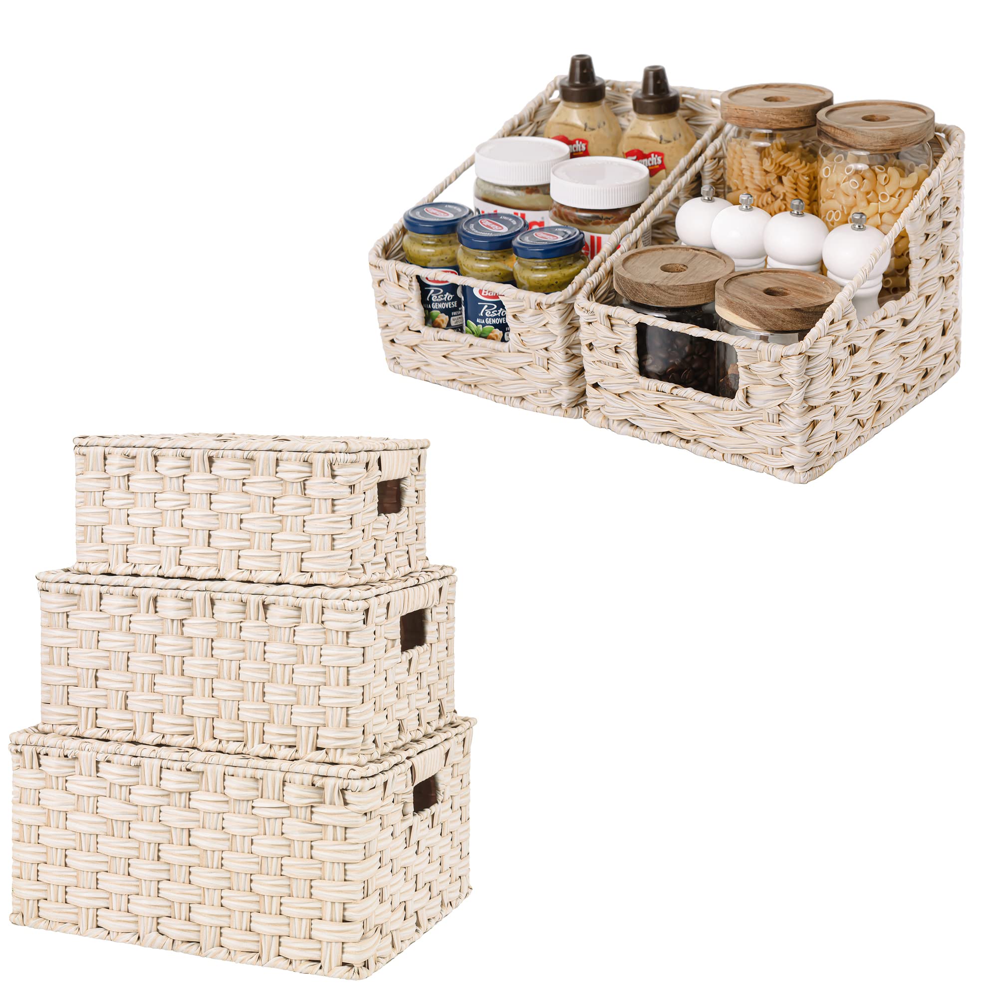 GRANNY SAYS Bundle of 3-Pack Wicker Baskets for Storage & 2-Pack Wicker Shelf Baskets