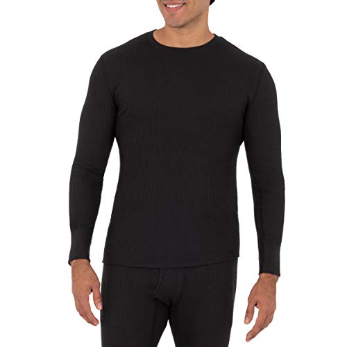 Fruit of the Loom Men's Recycled Waffle Thermal Underwear Crew Top (1 and 2 Packs), Black/Natural, X-Large