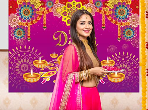 Funnlot Wall Backdrop for Diwali Festival Decorations - 5.9 x 3.2ft Banner for Happy Diwali Photo Booth