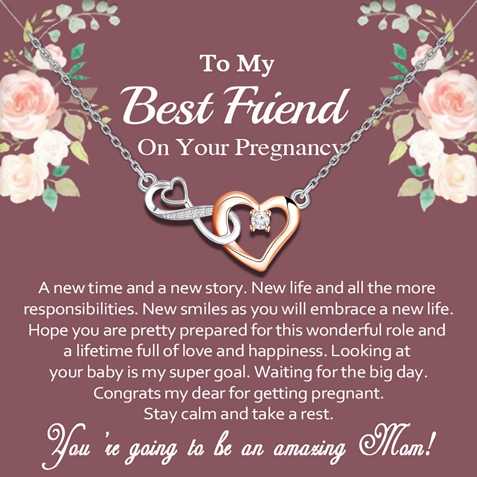 MYOSPARK New Mom Gift Necklace To My Best Friend On Your Pregnancy Message Card Jewelry Pregnancy Announcement Gift for Best Friend (Your Pregnancy Card NL)