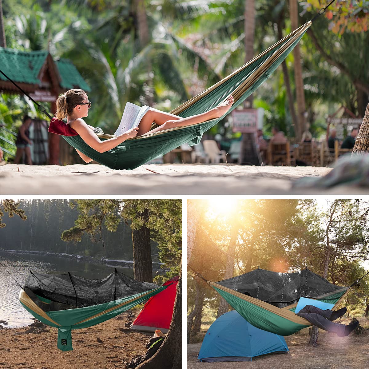 Grassman Camping Hammock Mosquito Net, Portable Hammock with Net Single, Hammock Tent for Travel Camping, Camping Accessories for Indoor, Outdoor, Hiking, Backpacking, Backyard, Beach Green