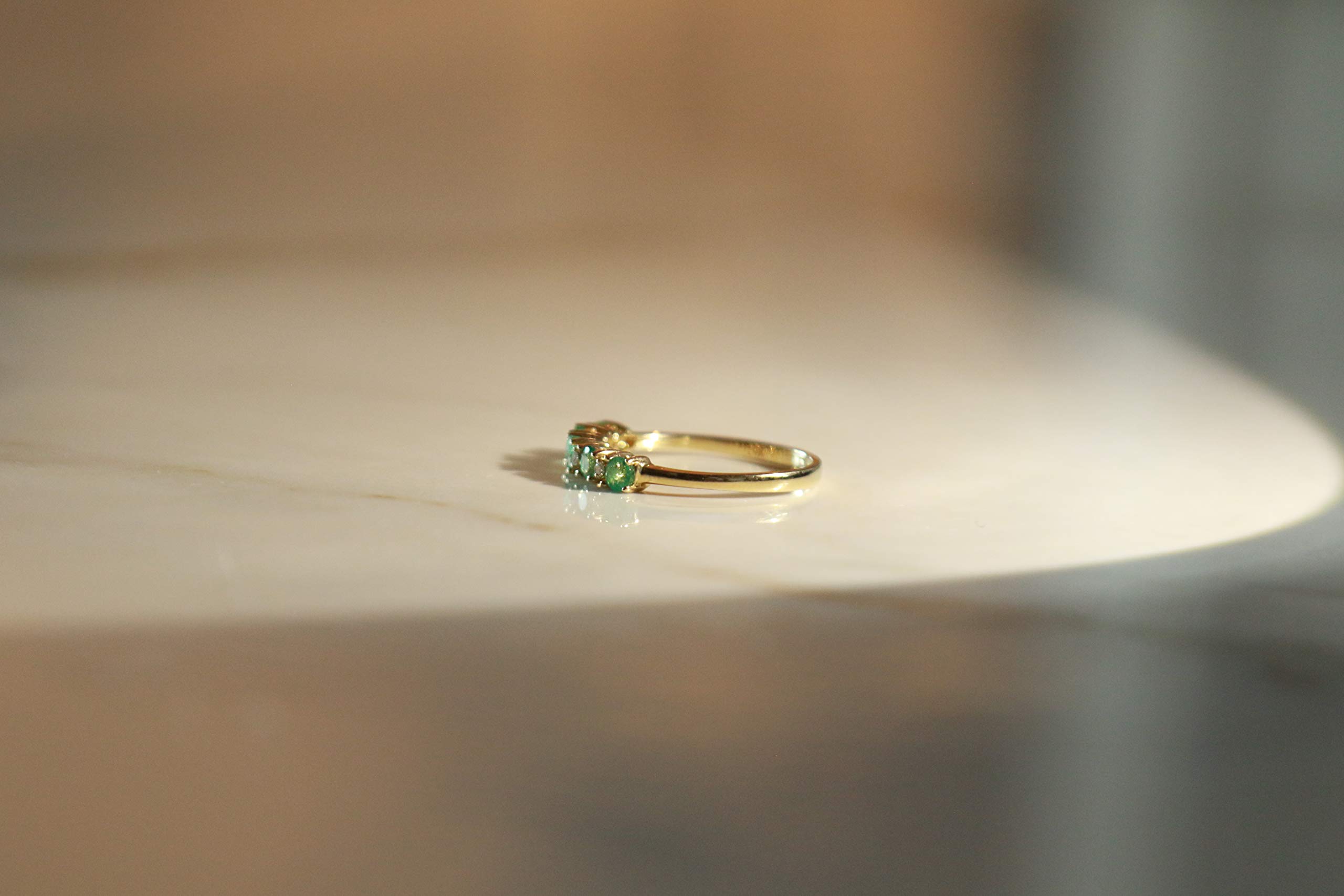 Gin & Grace 10K Yellow Gold Natural Zambian Emerald Ring with Natural Diamonds for Women | Ethically, authentically & organically sourced Round-Cut Emerald Jewelry for her | Emerald Ring for Women.