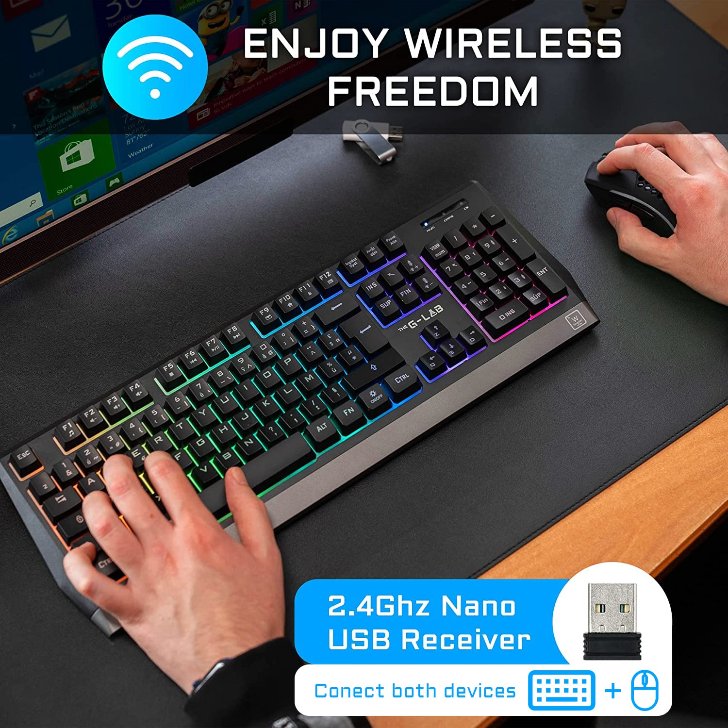 G-LAB Combo Tungsten - Backlit Wireless Gaming Keyboard and Mouse Set – QWERTY Wireless Gaming Keyboard + 2400 DPI Wireless Gaming Mouse - Wireless Keyboard Mouse Pack for PC PS4 PS5 Xbox One/X/S