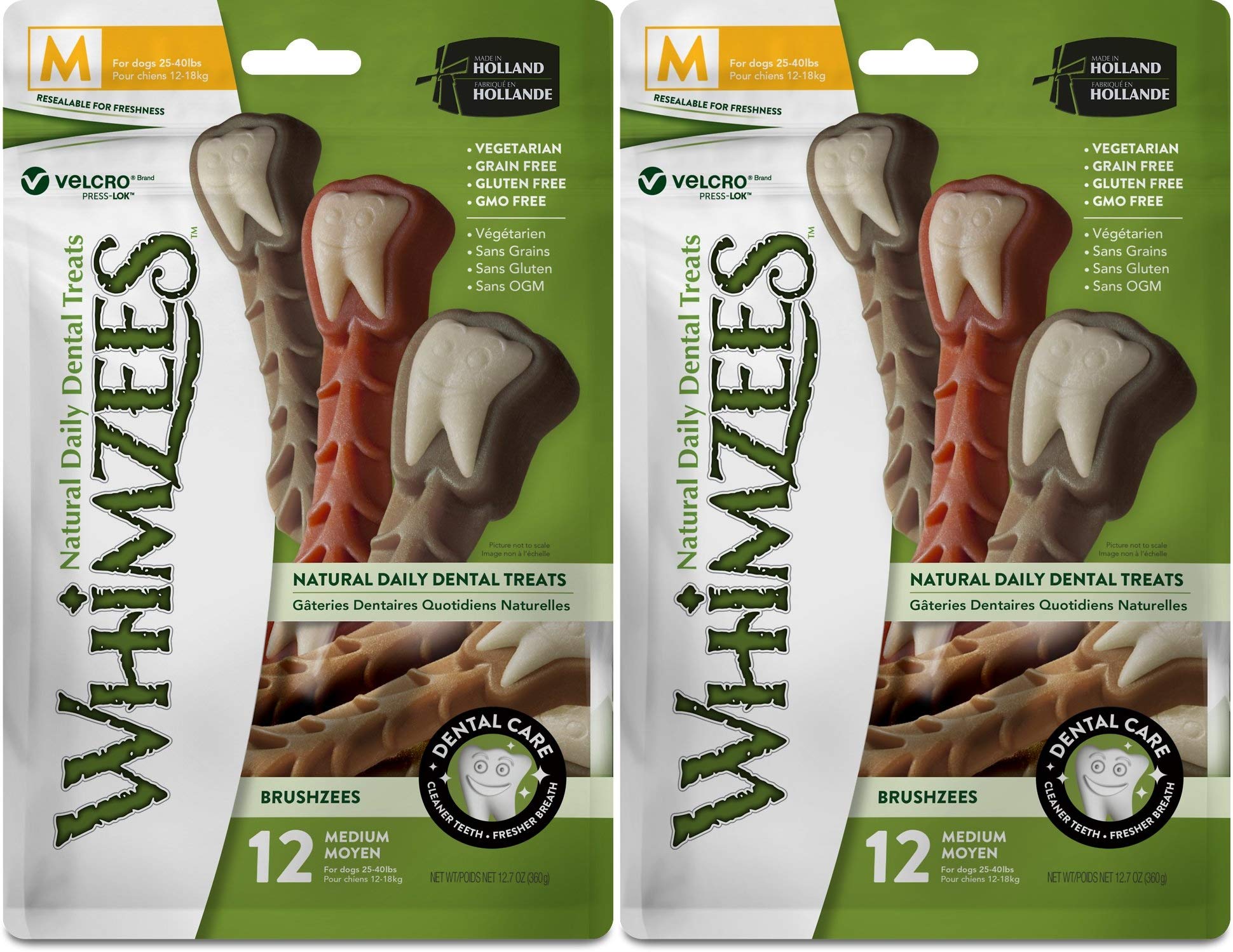 WHIMZEES Natural Grain Free Dental Dog Treats, Brushzees (Medium Size for 25-40 Pound Dogs / 12 Per Pack) (Medium (24 Count))2