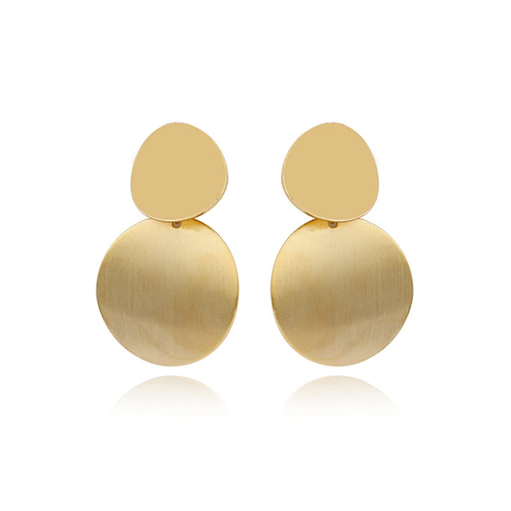 Gold Plated Round Disc Dangle Earrings Minimalist Circle Geometric Statement Drop Earrings for Women Girls Gift…