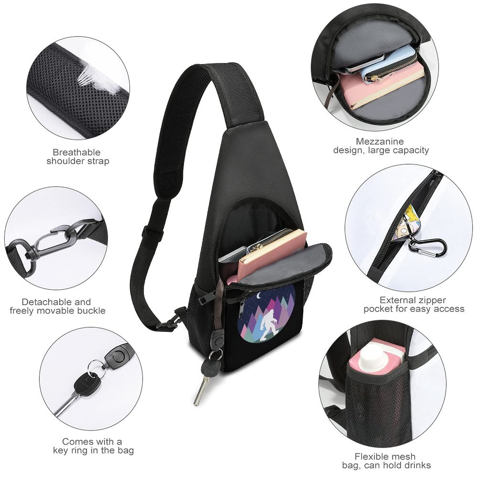 FunnyStar Mutli Color Forest Bigfoot Sasquatch Sling Bag Crossbody Backpack Shoulder Chest Daypack For Travel Hiking