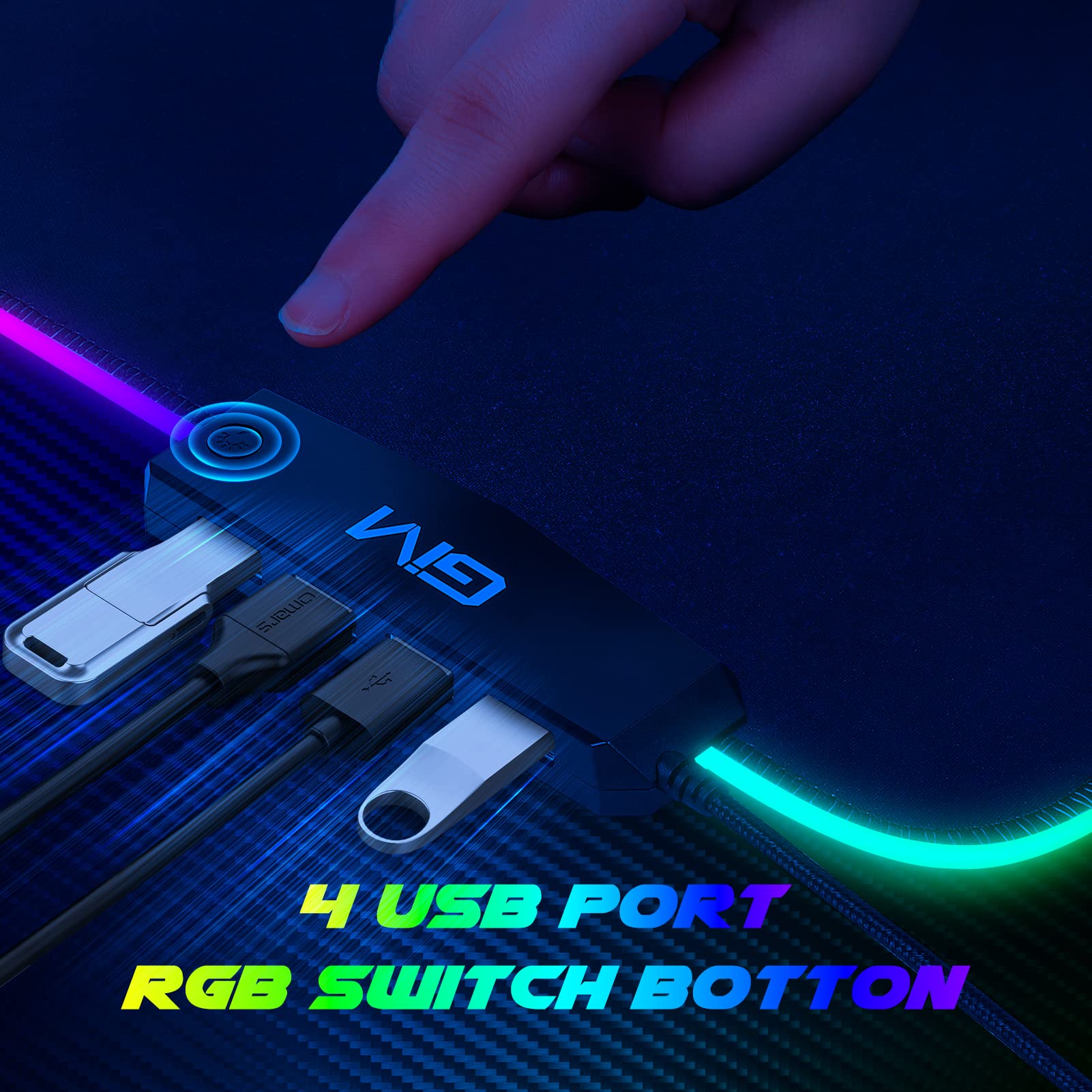 GIM RGB Gaming Mouse Pad, 4 USB Port, 14 Lighting Modes, 5mm Ultra Thick, Oversized Glowing Led Extended Mousepad, Anti-Slip Rubber Base Waterproof Keyboard Mouse Mat 31.5×11.8 inches