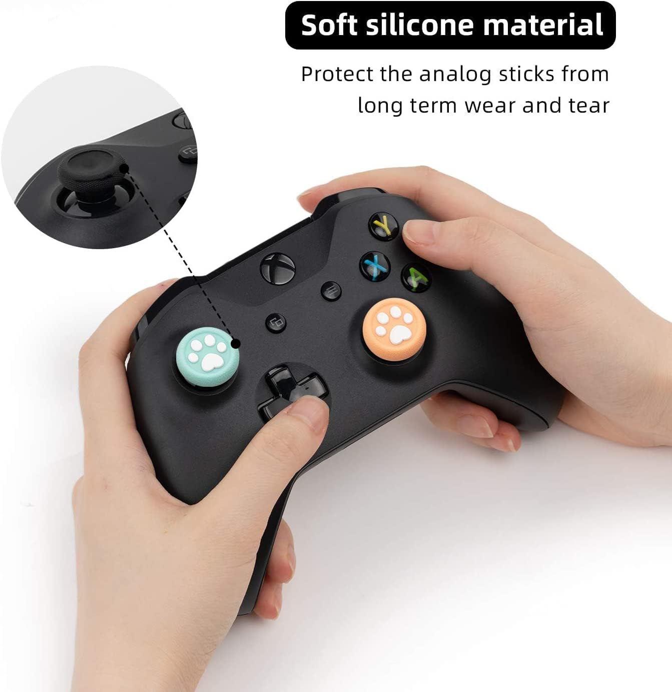 GeekShare Cat Paw Playstation 4 Controller Thumb Grips, Thumbsticks Cover Set Compatible with Switch Pro Controller (Orange & Green)