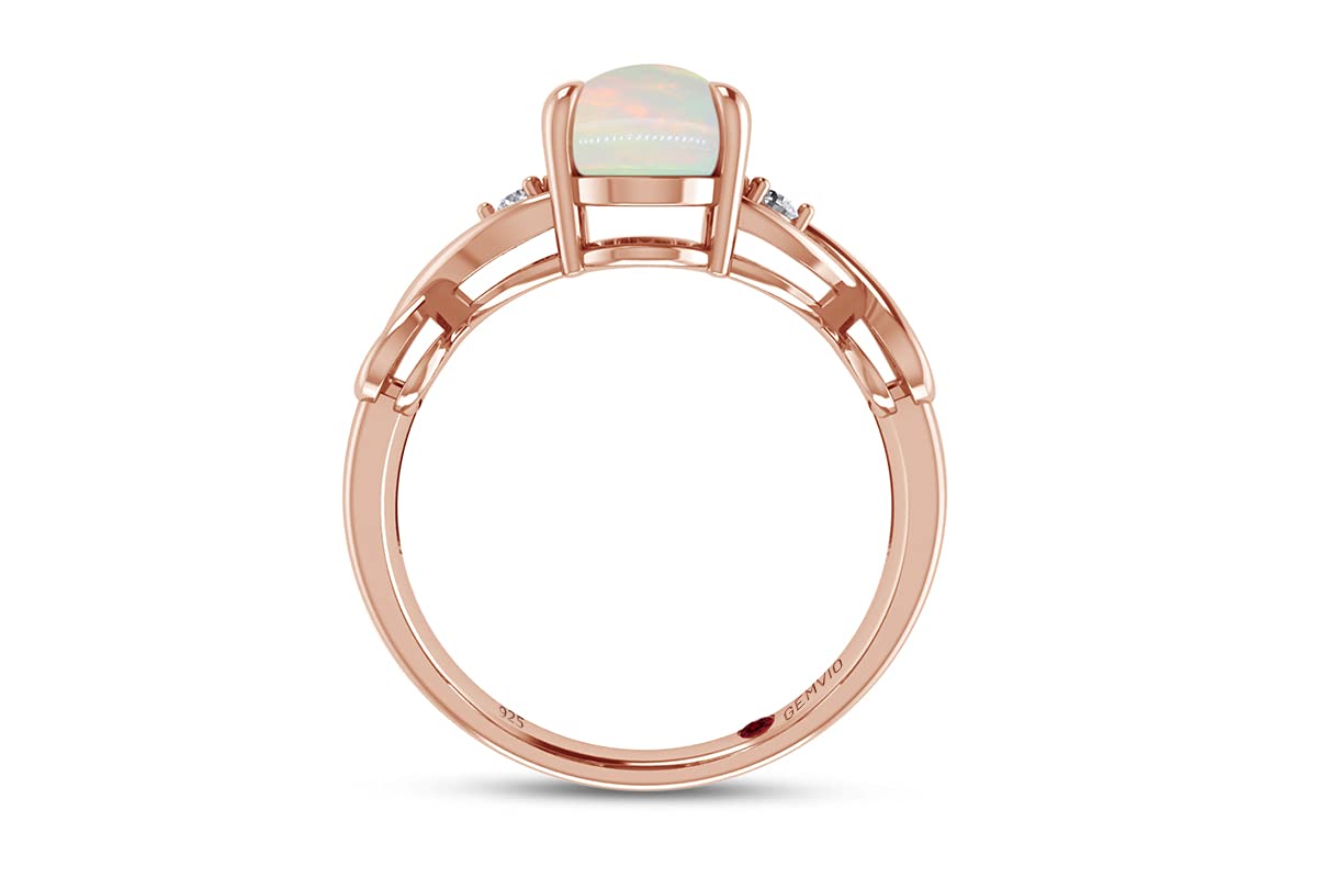 GEMVIO Collection 1 1/4 CT 7X9MM Oval Cut Natural White Opal Gemstone With Diamond Accent in 14K Rose Gold Over Sterling Silver Infinity Heart Engagement Wedding Ring Gifts for Women(1.25Cttw)-9