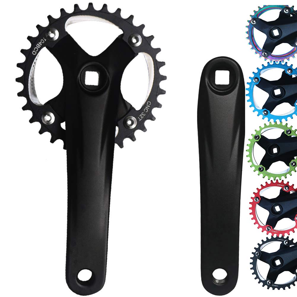 GANOPPER Square Taper MTB Crankset 1X Mountain Bike Single Speed Bicycle Crank Arm Set 34T Chainring 104mm BCD Narrow Wide Teeth