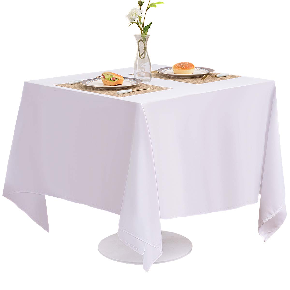 FURNLIK 132 inch Round Tablecloth White Table Cloth Polyester Wrinkle Resistant, Stain Resistant Tablecloths for Banquet Party Dining Buffet and Vendor
