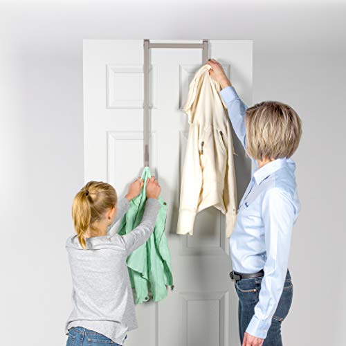 Richards Homewares Over The Door Hanger, 2 Organizer Rack, Adjustable Height Hooks for Coat, Hat, Scarf, Bag, Accessory-Nickel (120401A)