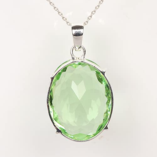 GEMHUB 20.00 Gram Light Green Amethyst Oval Cut Sterling Silver Gemstone Pendant, Healing Pendant, Mothers Day Special