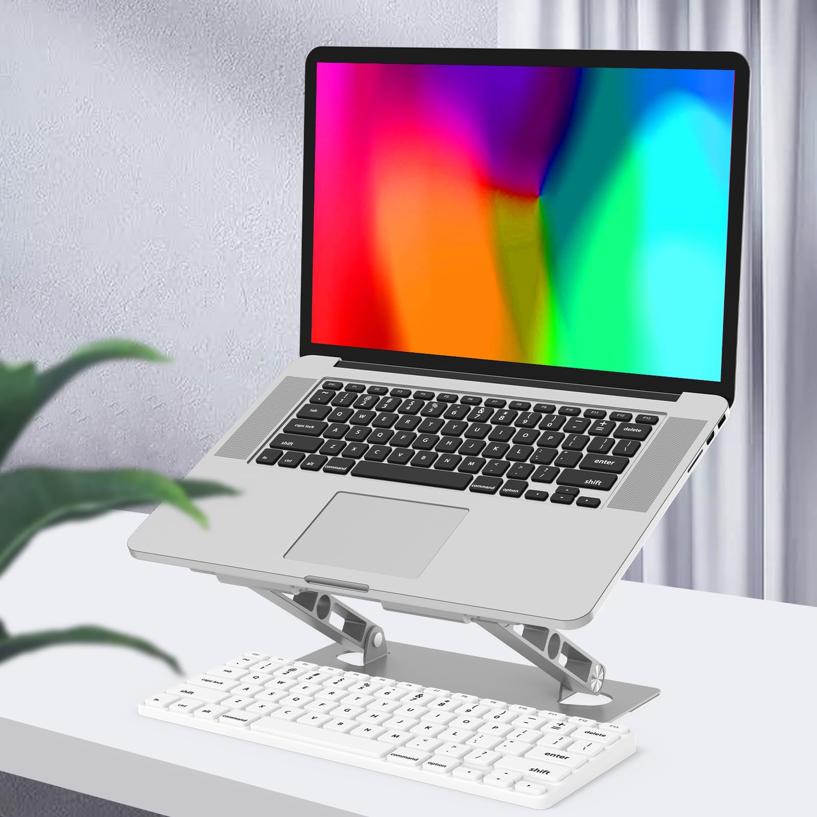 Gogoonike Adjustable Laptop Stand for Desk, Metal Foldable Laptop Riser, Portable Laptop Holder, Ventilated Cooling Computer Notebook Stand Compatible with 10-17.3” Laptops
