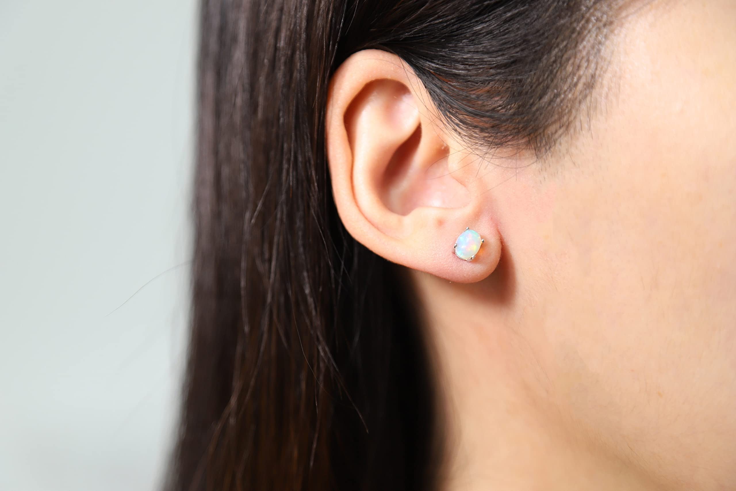 Gin & Grace 14K White Gold Natural Ethiopian Opal earrings for women | Ethically, authentically & organically sourced (Oval-cut) shaped opal hand-crafted jewelry for her | Opal Earrings for women