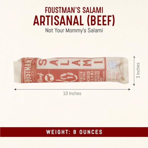 Foustman's Salami Beef Artisanal, Nitrate-Free, Naturally Uncured, Gluten-Free, Dairy-Free, No Pork, 8 Oz Sticks