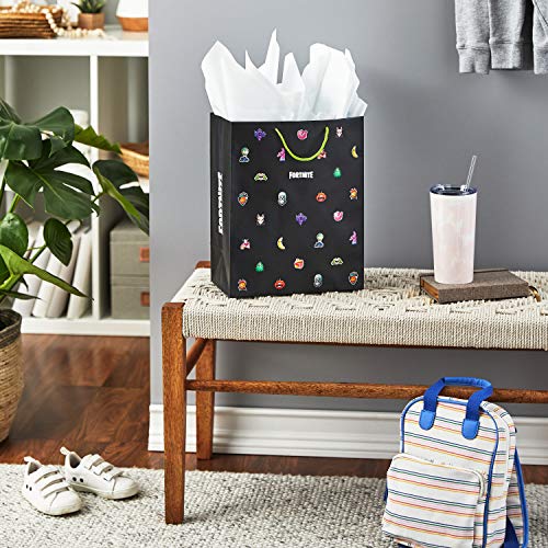 Hallmark 13" Large Fortnite Gift Bag with Tissue Paper (Black) for Birthdays, Valentine's Day, Christmas and More