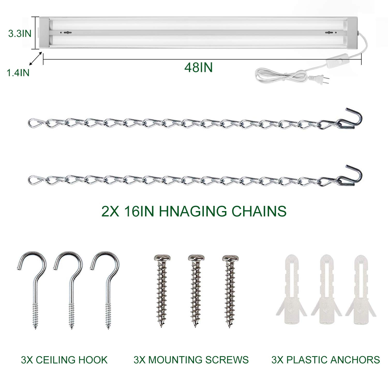 Freelicht 1 Pack LED Utility Shop Light, 4 FT, Linkable Integrated Fixture, 40W=260W, 5000K Daylight, 4000 LM, Surface/Suspension Mount, Pull Chain, Garage – ETL