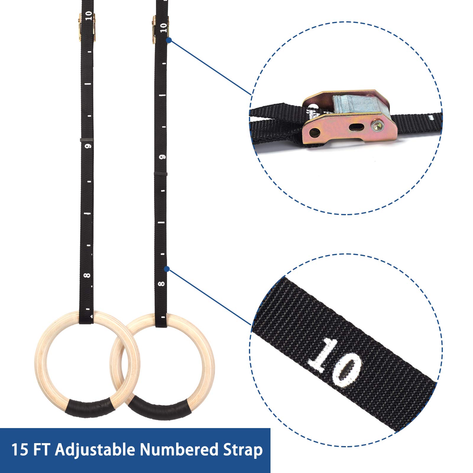 GoorangeSy Gymnastics Rings Hangboard Rock Climbing, Wooden Olympic Rings 1000lbs Climbing Hangboard with Adjustable 15ft Long Straps, for Body Strength Fingerboard Climbing Training (32MM Set)