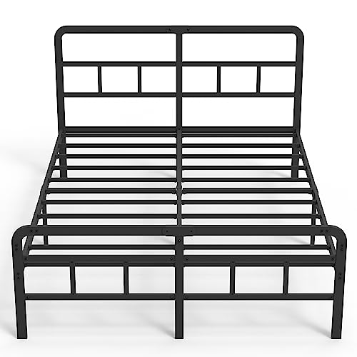 Richwanone Full Size Bed Frame with Headboard and Footboard, 14 inch Metal Platform with Steel Slat Support, No Box Spring Needed, Easy Assembly, Black