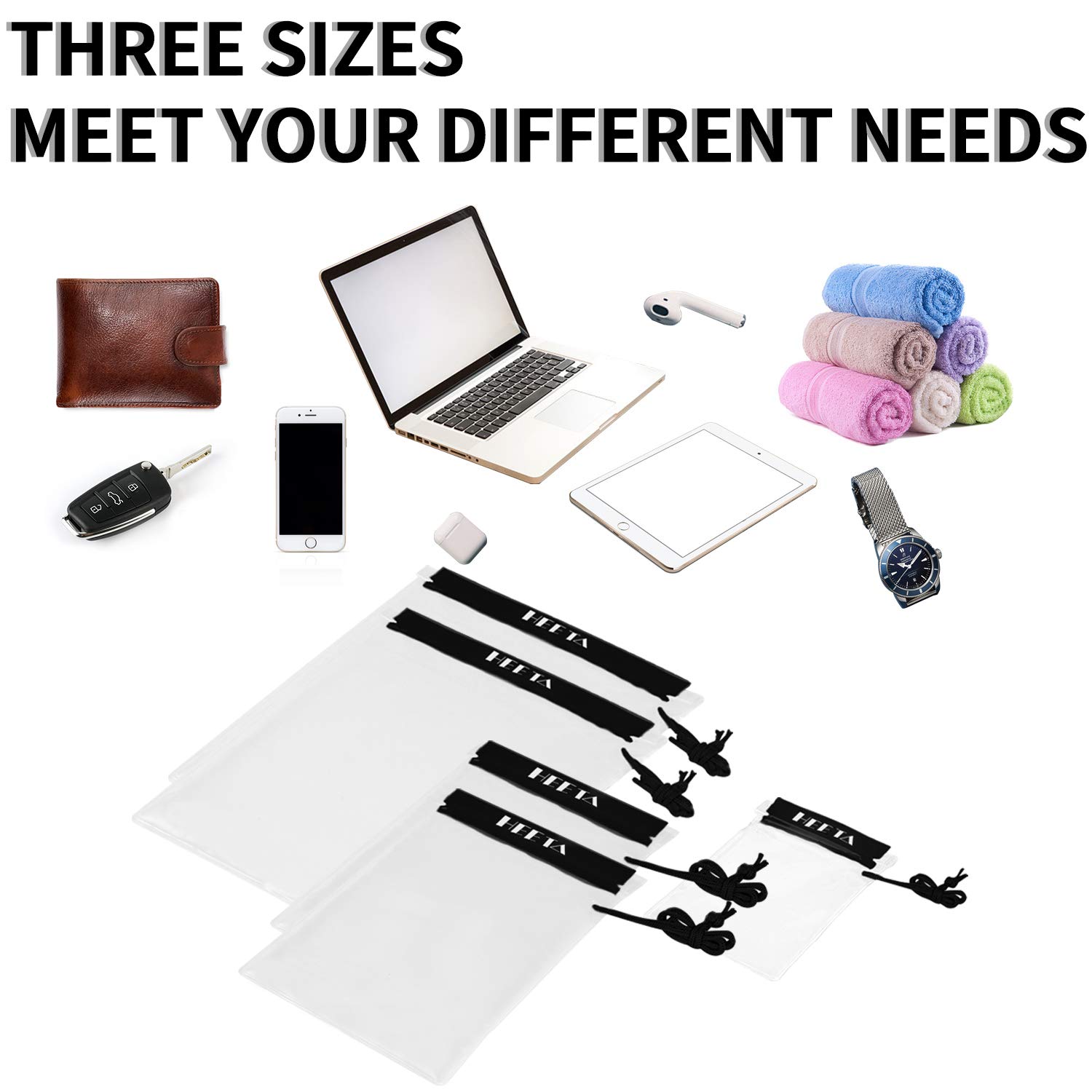 HEETA 3-Pack Clear Waterproof Dry Bag, Water Tight Cases Pouch Dry Bags for Camera Mobile Phone Maps, Kayaking Boating Document Holder (Black)