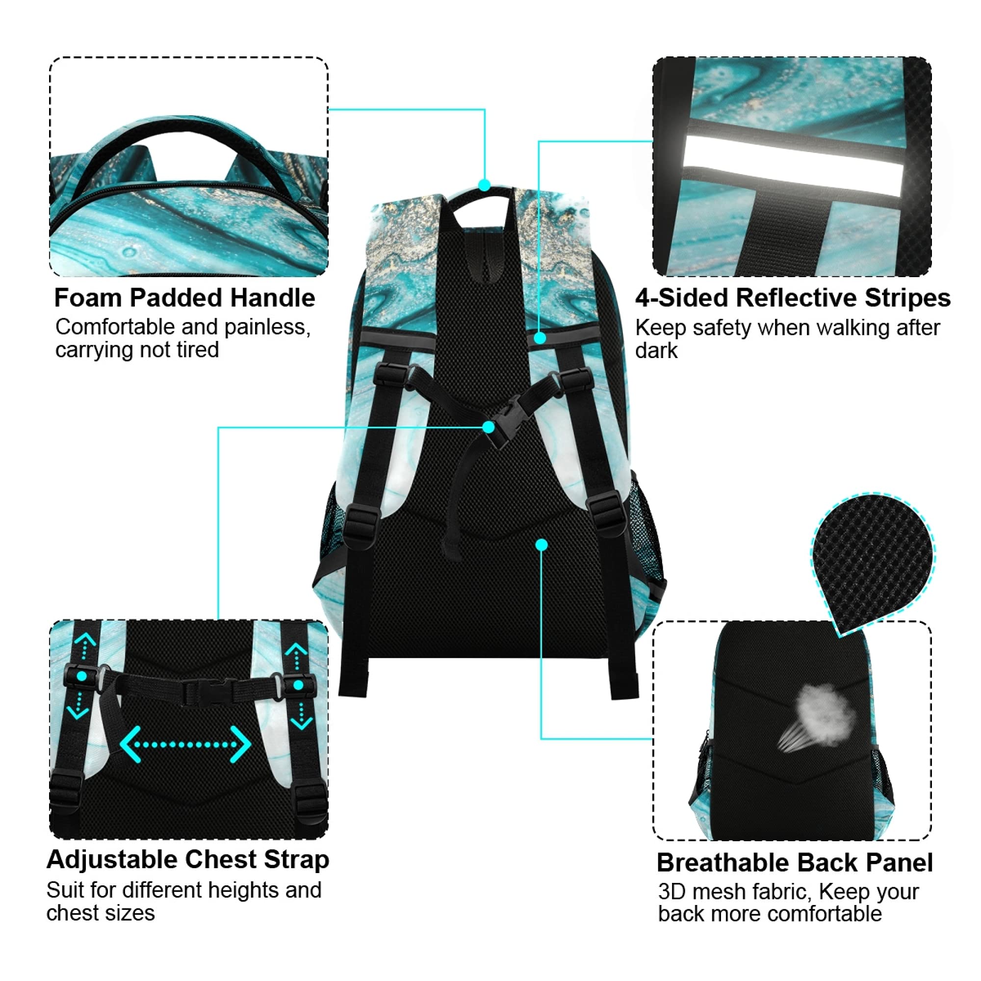 Glaphy Ocean Blue Marble Backpacks Laptop School Book Bag Lightweight Daypack for Men Women Teens Kids