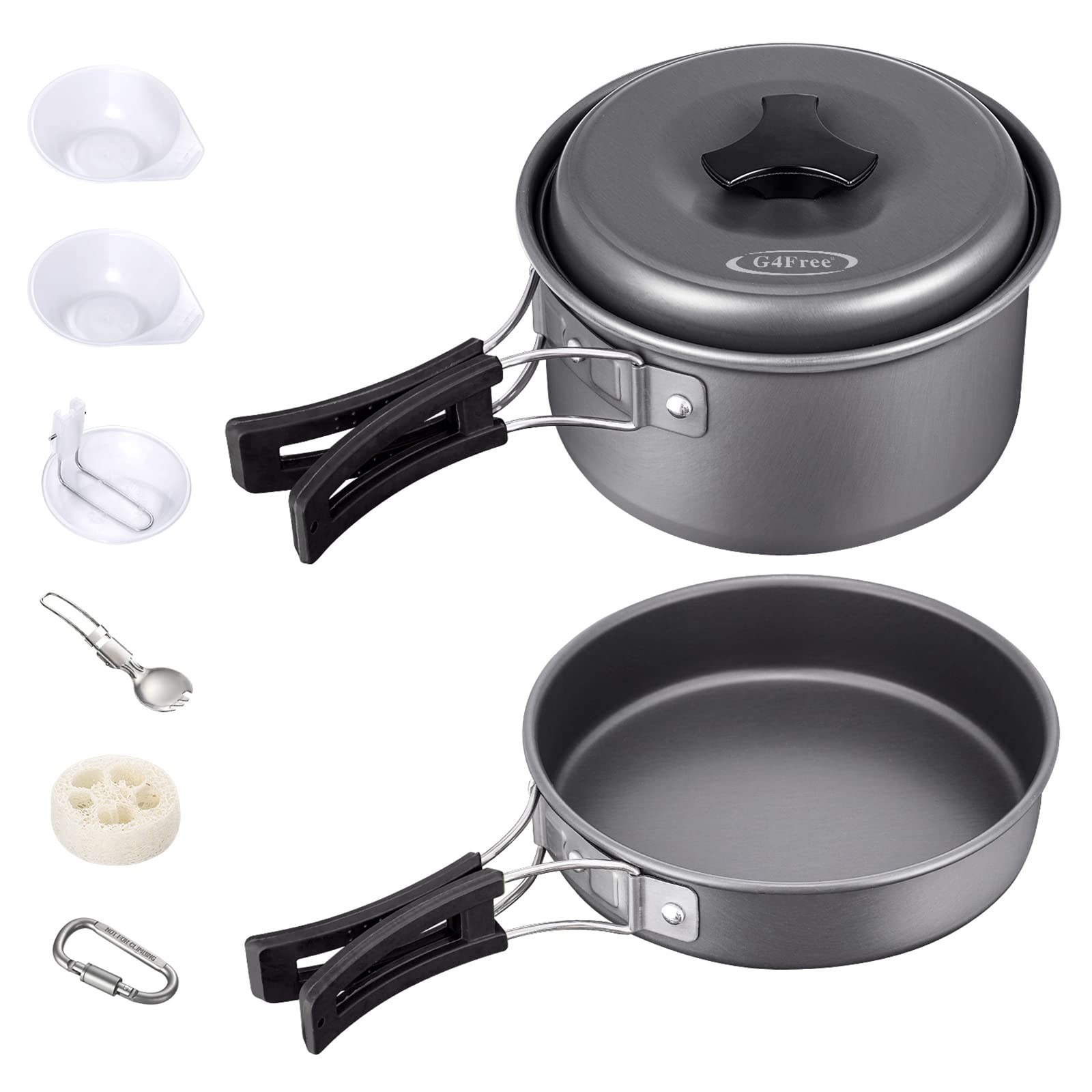 G4Free 11PCS/13PCS Camping Cookware Mess Kit Hiking Backpacking Picnic Cooking Bowl Non Stick Pot Pan Knife Spoon Set(11PCS Orange)