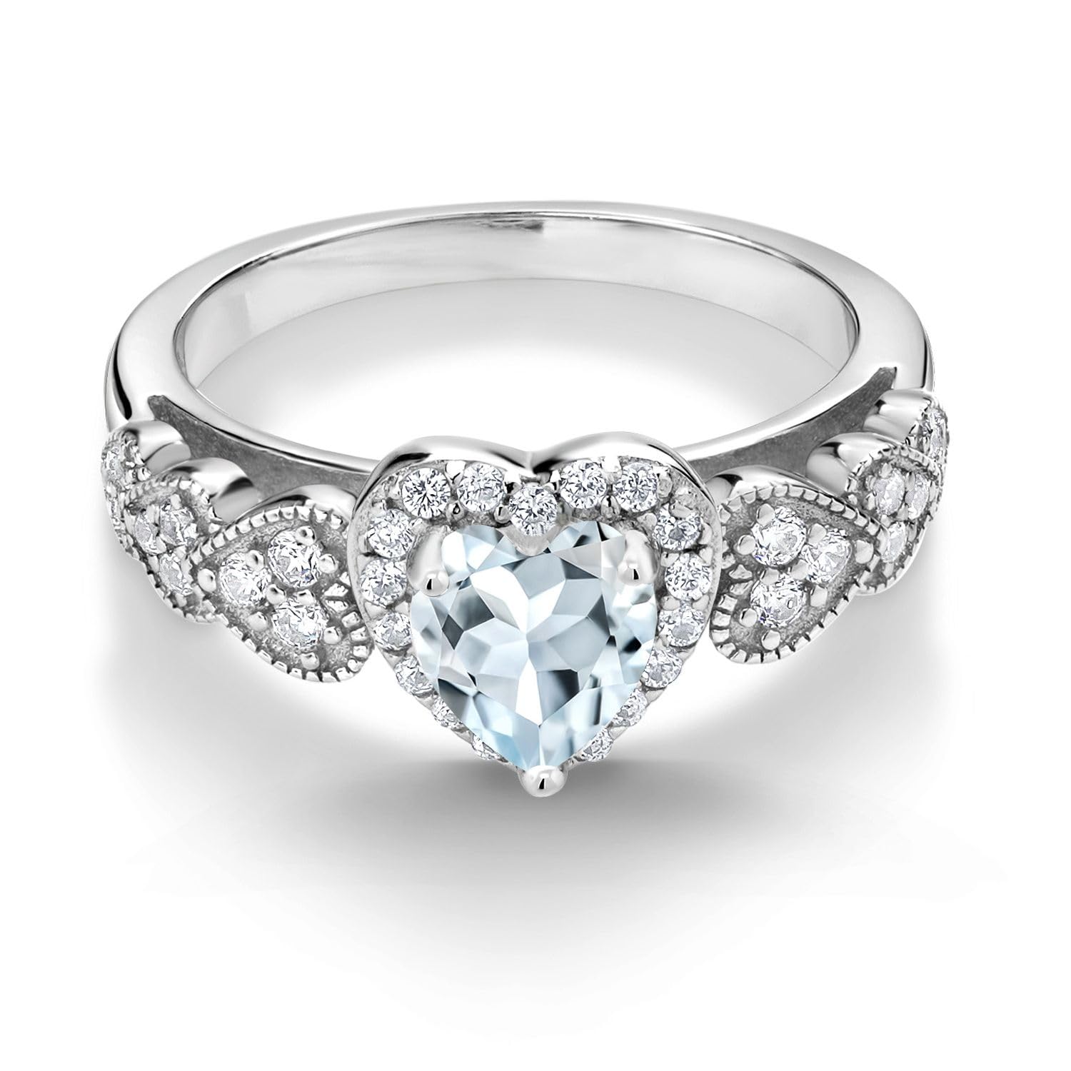 Gem Stone King 925 Sterling Silver Gemstone Birthstone Heart Engagement Ring | 6MM Heart Shape | Wedding Engagement Anniversary Promise Ring For Women | Available In Size 5, 6, 7, 8, 9
