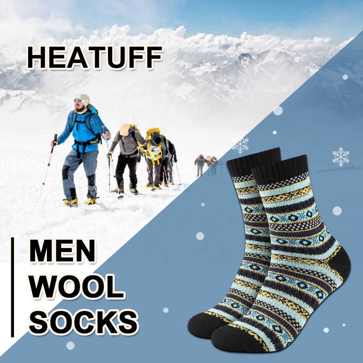 Heatuff Men's Winter Wool Socks Warm Soft Full Cushion Crew Socks (5 Pairs)