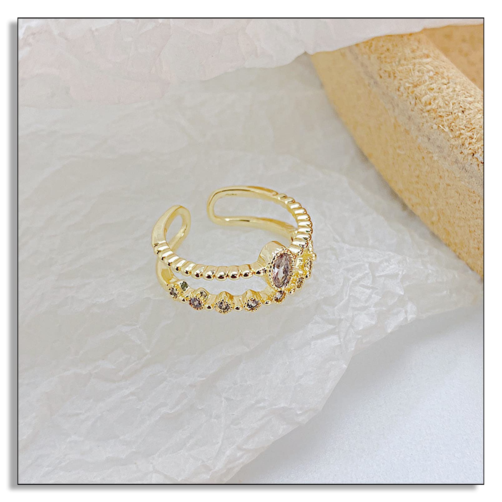 Heavstjer Fashion Cubic Zirconia Band Ring Adjustable Open Ring