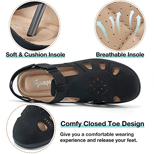 FUDYNMALC Hiking Sandals for Women Comfortable Closed Toe Orthopedic Walking Sandals Casual Adjustable Hook Loop Wedge Sandals Shoes Outdoor