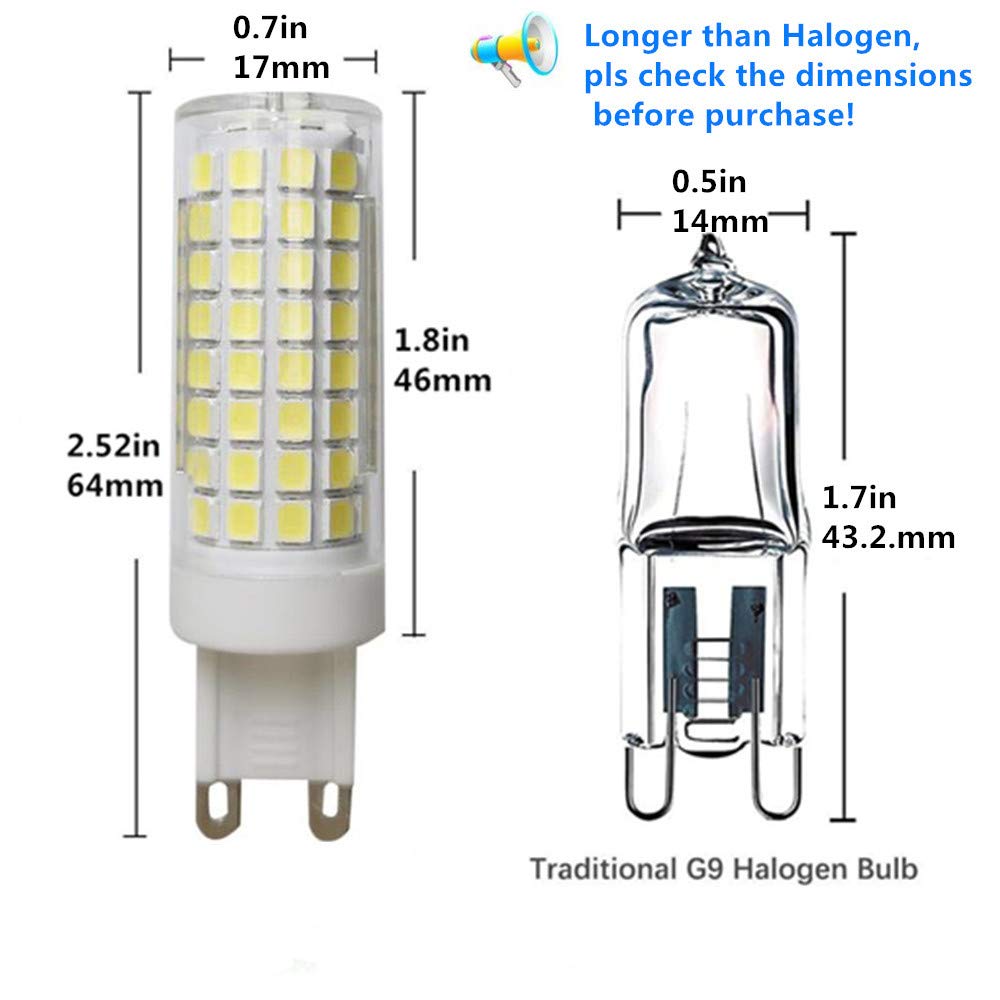 G9 Led Bulb - 8W Dimmable Ceramic Bulb Equivalent 80W Halogen Bulbs,Daylight White 6000K AC110-130V G9 Bi Pin Base 360 Degree Led Bulb for Chandelier Ceiling Fan Bedroom Lighting