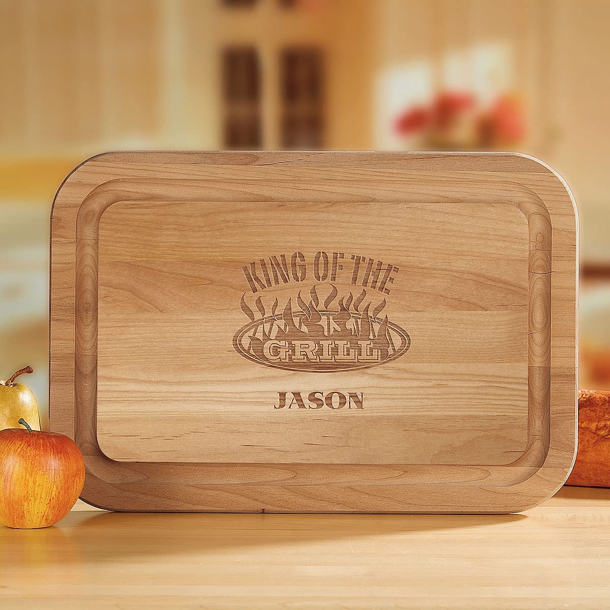 King of the Grill Personalized Red Alder Wood Cutting Board-Custom Engraved 11x16-Inch Chopping, Serving Boards w/Leather Hanger, Father’s Day, Holiday, Housewarming Gift, Add Name, by Lillian Vernon