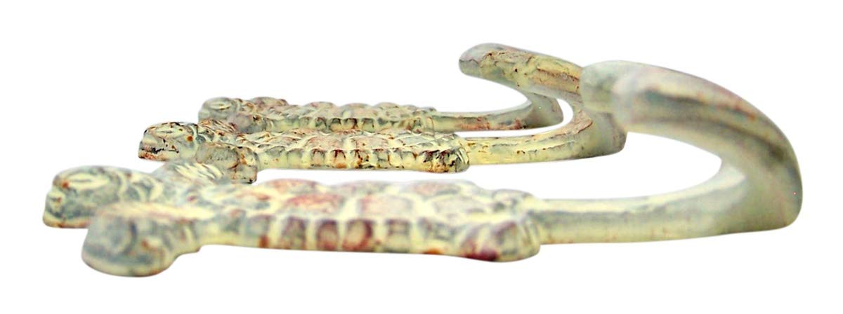 Wowser White Turtle Cast Iron Wall Mount Coat Hooks, 4 3/4 Inch, Set of 3