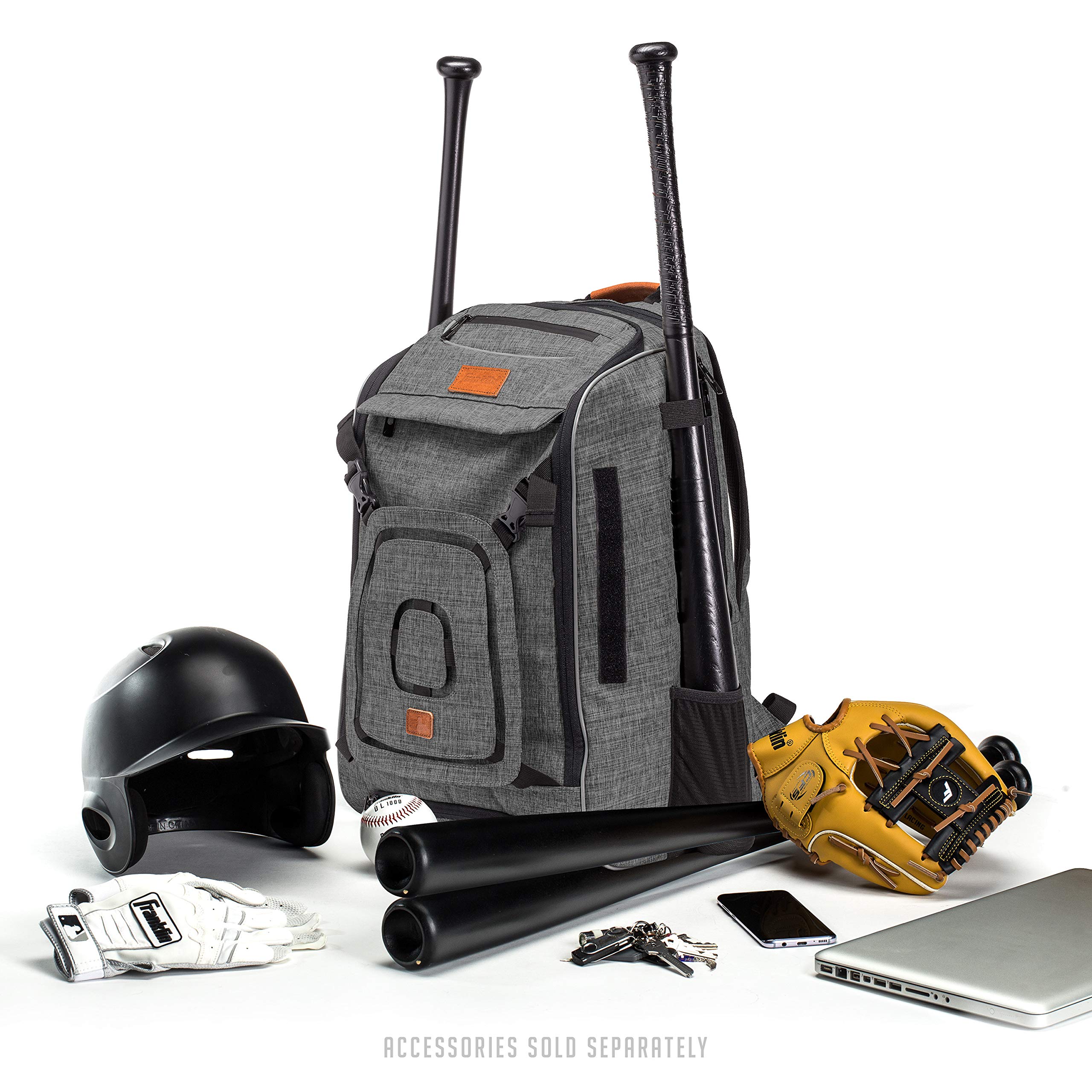 Franklin Sports MLB Traveler Plus Baseball Backpack + Baseball Bag or Softball Backpack + Stores Batting Glove, Helmet, Cleats and More - Grey
