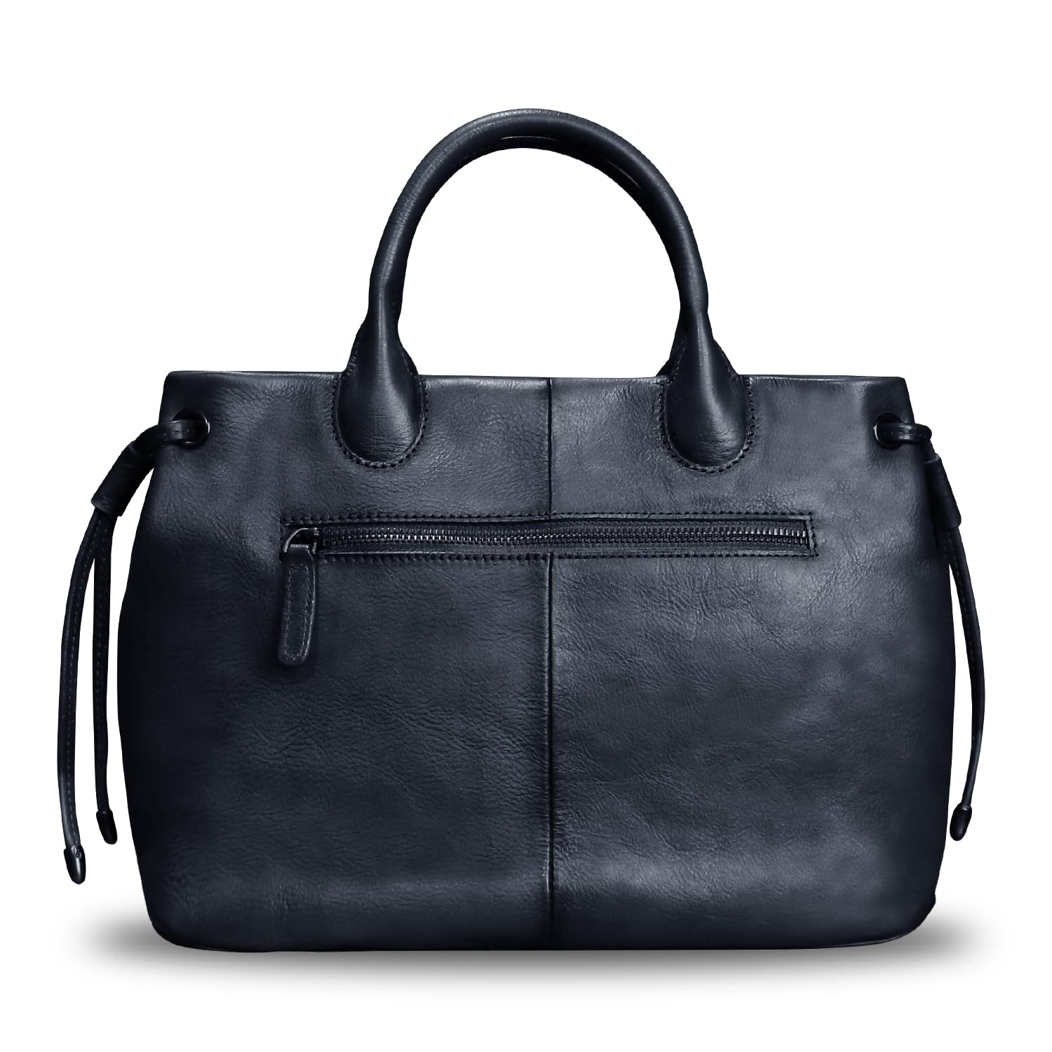 Genuine Leather Handbag Purse for Women Handmade Top Handle Bag Retro Crossbody Satchel Casual Shoulder Bag (Black)