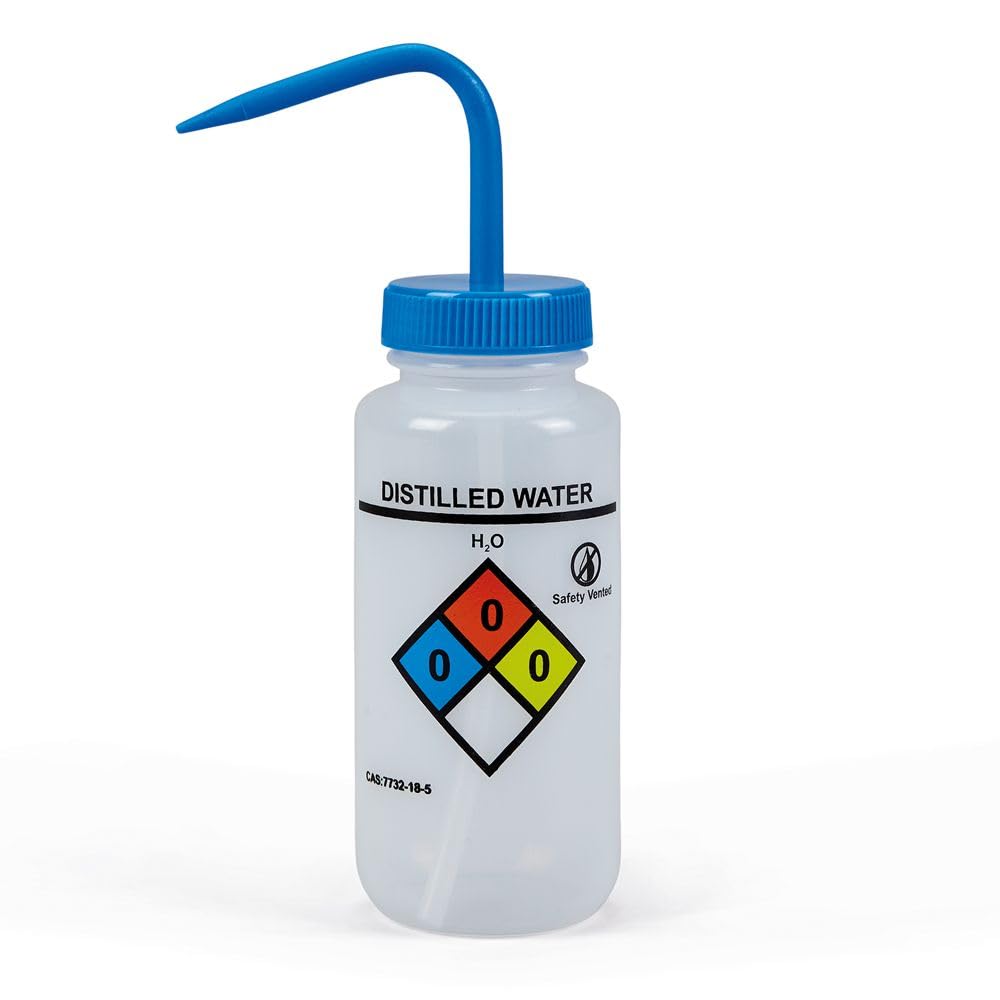 Wash Bottle, Widemouthed, For Distilled Water, 500 Ml, Easy-To-Read, Ldpe Solvent-Resistant