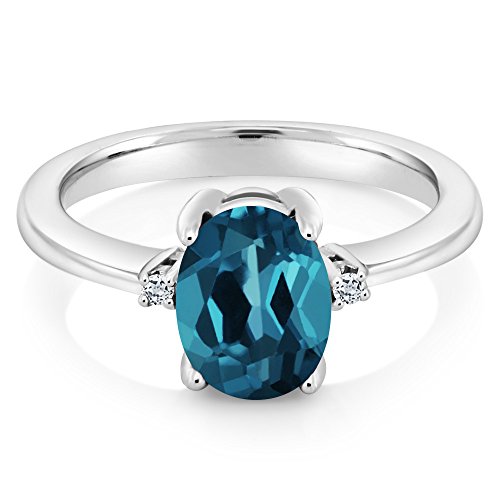 Gem Stone King 1.34 Ct Oval London Blue Topaz White Topaz 925 Sterling Silver Engagement Ring (Size 8)