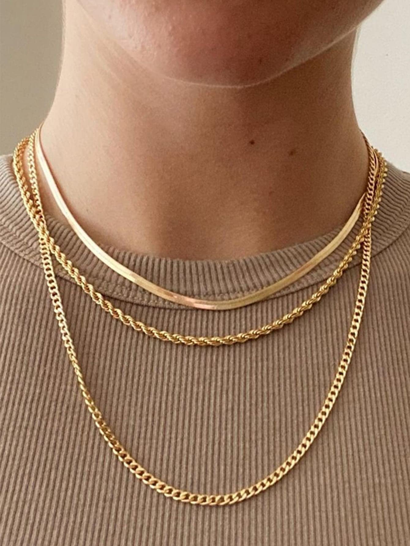 GORGLITTER Women's Gold Herringbone Necklace Plated Choker Snake Necklace Gold One Size