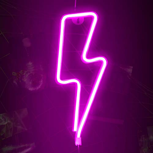 Funpeny Lightning Neon Signs, LED Ramadan Festival Pink Lightning Neon Lights, Decor for Table,Desk,Indoors,Home Bedroom Decorations USB Charging & Battery