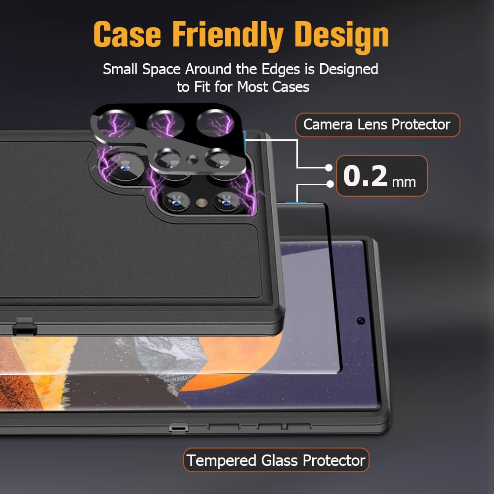 Galaxy S22 Ultra Screen Protector 【2+2 Pack】With Camera Lens Protector, Compatible Fingerprint, 3D Glass Full Coverage 9H Hardness Tempered Glass Screen Protector for Samsung Galaxy S22 Ultra 5G 6.8