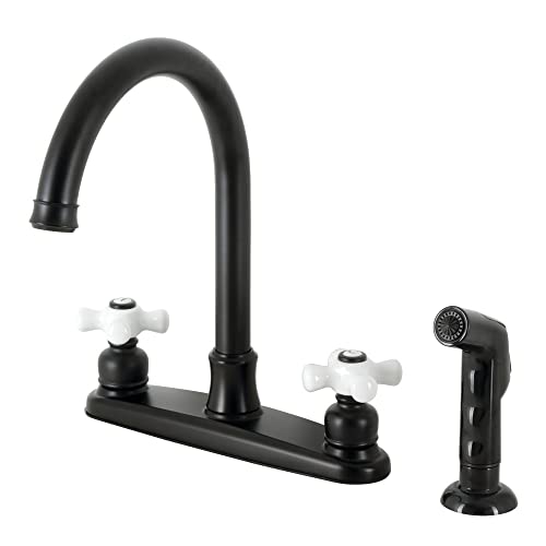Kingston Brass FB7790PXSP Victorian 8-Inch Centerset Kitchen Faucet with Sprayer, Matte Black