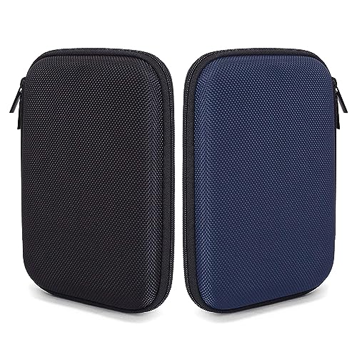 Ginsco 2pcs EVA Hard Carrying Case for Portable External Hard Drive Power Bank Charger USB Cable Battery Case (Black+Blue)