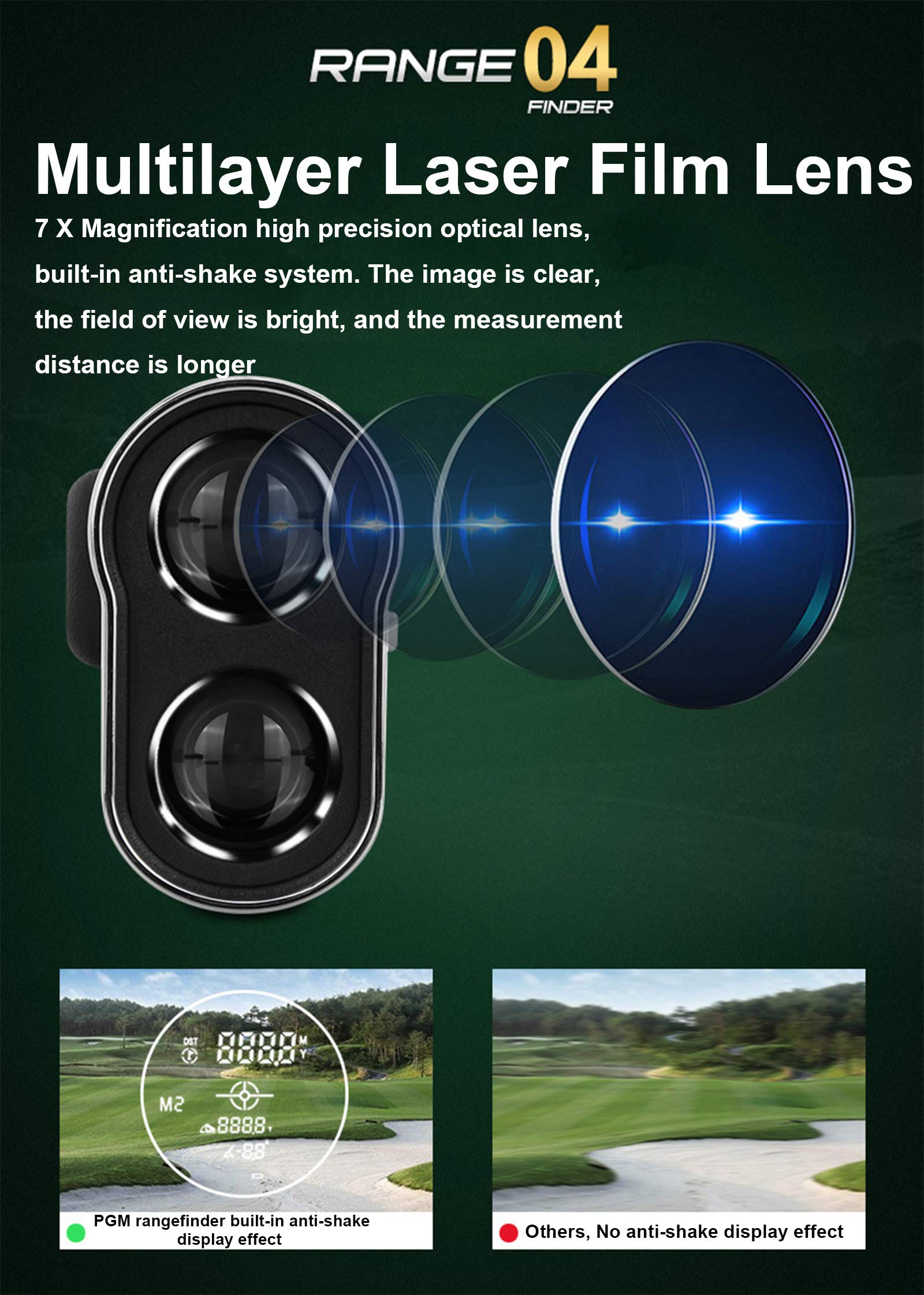generetic PGM Golf Rangefinder, Laser Range Finder with Pulse Vibration and Physical Slope Switch, 7X Magnification, Continuous Scan, Flag Lock, Rechargeable Battery (600 Yards)