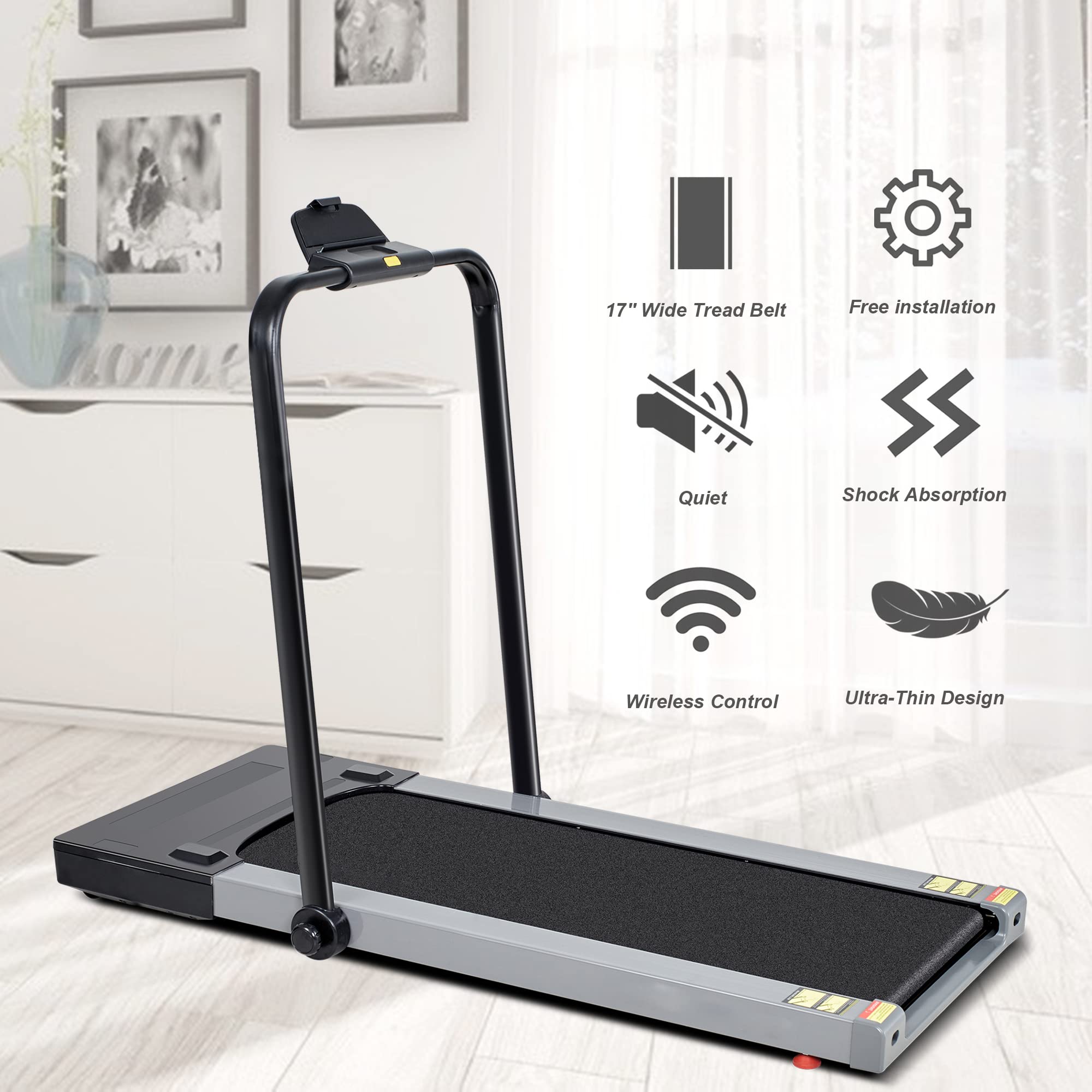 Foldable Treadmill Electric Treadmill Running Machine 17" Wide 3 Levels Manual Incline 0.5 HP Power 15Preset Program Max Speed 8.5MPH with Large Display & Cup Holder for Home &Gym