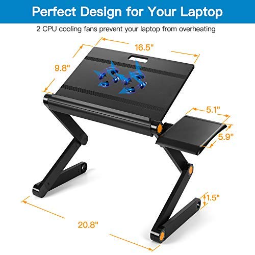 HUANUO Adjustable Laptop Stand for 15.6” Laptops, Foldable Laptop Stand for Bed with 2 CPU Cooling Fans & Mouse Pad, Portable Laptop Riser, Ergonomic Computer Stand, Standing & Sitting Desk, HNLA8