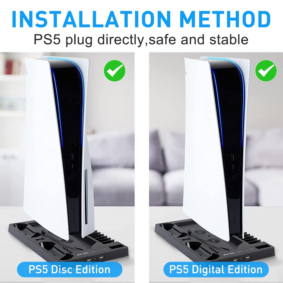 Geliebt Lynn PS5 Stand, PS5 Cooling Station, PS5 Controller Charging Station with 15 Games Organizer & Headset Holder